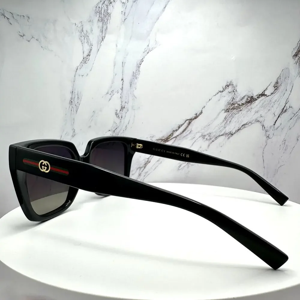 Gucci | Accessories | New Gucci Sunglasses Black 54mm Square Gold ...